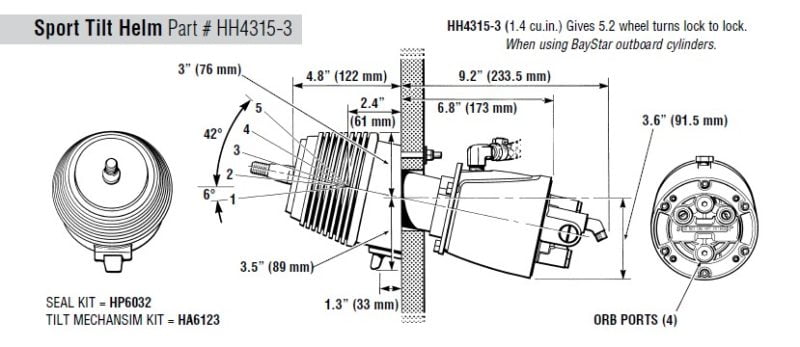 Hydraulische Steuerpumpe Baystar SPORT TILT HH4315-3 (23cc) | Bootslenkung